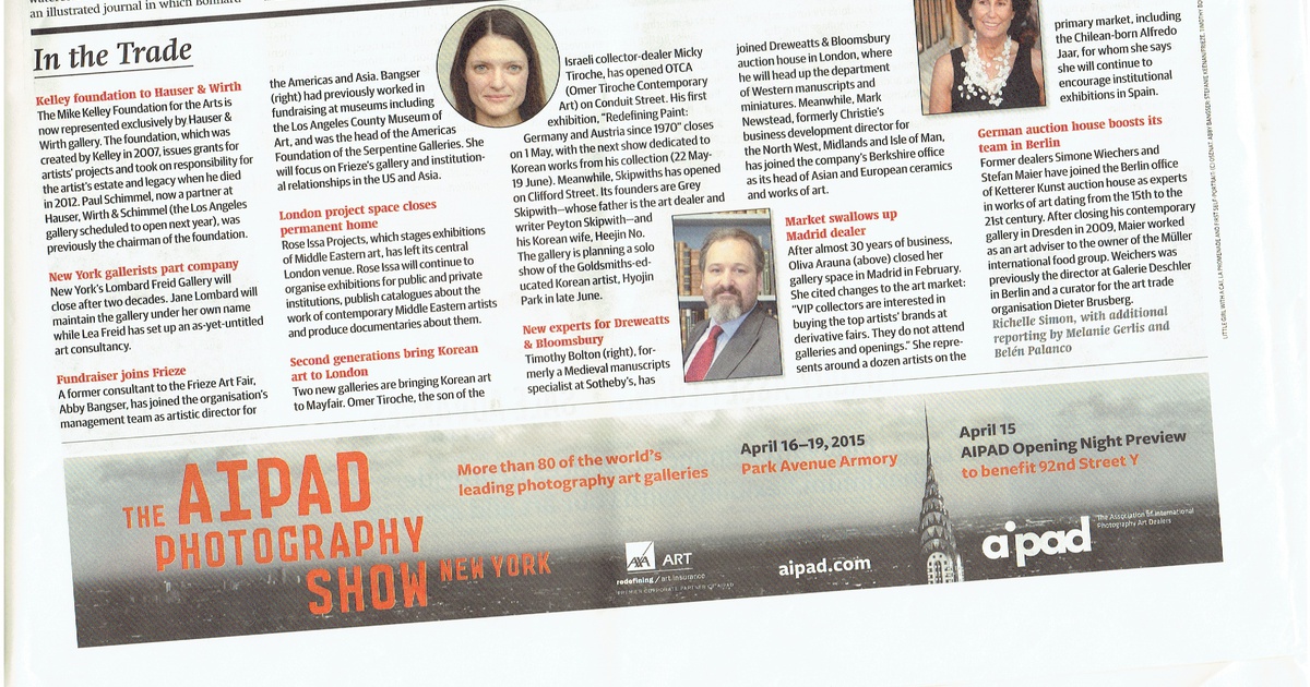 The Art Newspaper – In the Trade | Omer Tiroche Gallery